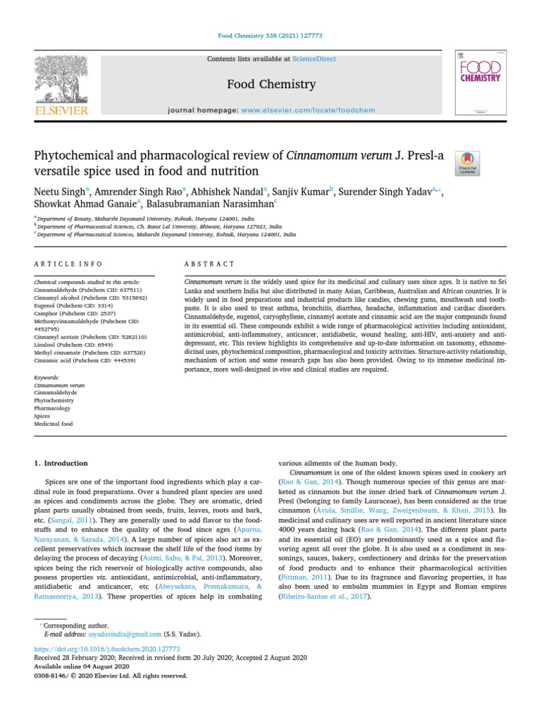 Phytochemical and Pharmacological Review of Cinnamomum Verum | PDF | Cinnamon | Methyl Group