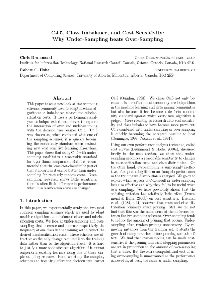 (Articulo) Class Imbalance, and Cost Sensitivity - Why Undersampling Beats Over - Sampling PDF ...