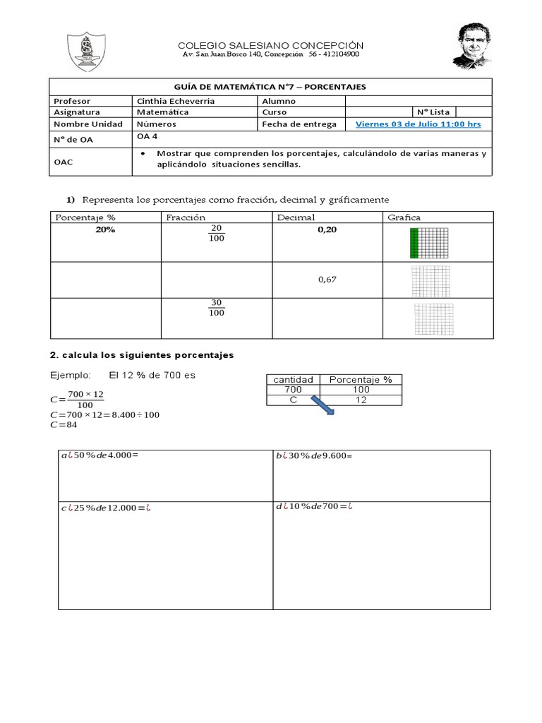 Guia 7 Porcentajes 7mo | PDF | Números | Matemática Elemental