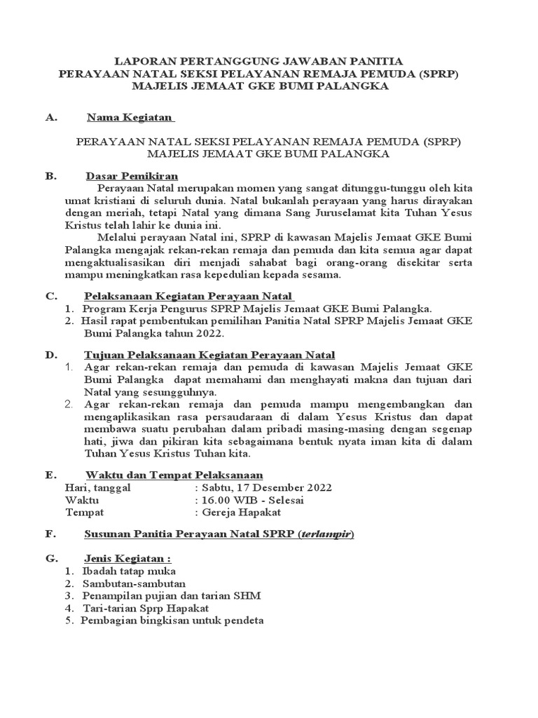 Laporan panitia natal 2022!!! | PDF
