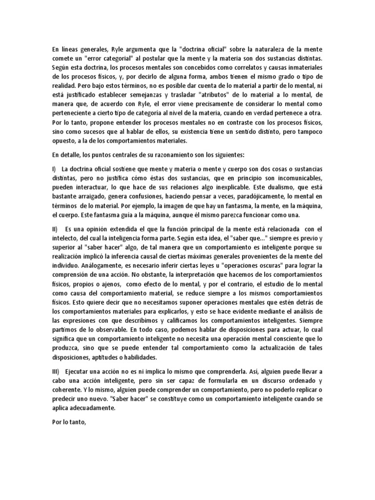 El Error Categorial Del Dualismo Cartesiano-Gilbert Ryle | PDF | Mente ...