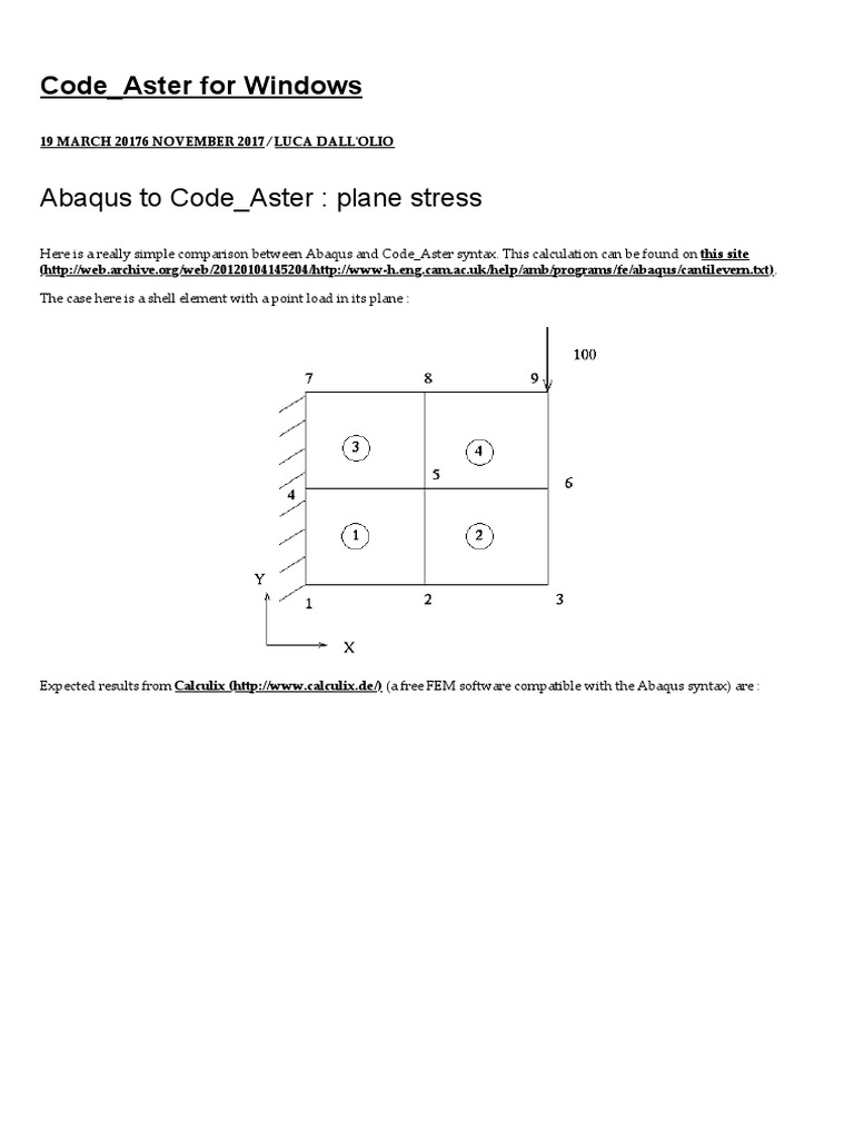 Abaqus To Code - Aster - Plane Stress - Code - Aster For Windows | PDF | Software | Computer Science