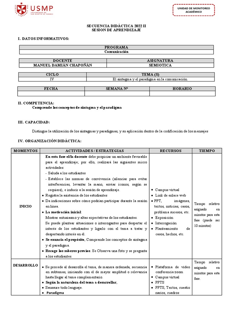 Secuencia Didáctica Sesión de Aprendizaje | PDF | Aprendizaje | Ciencia cognitiva
