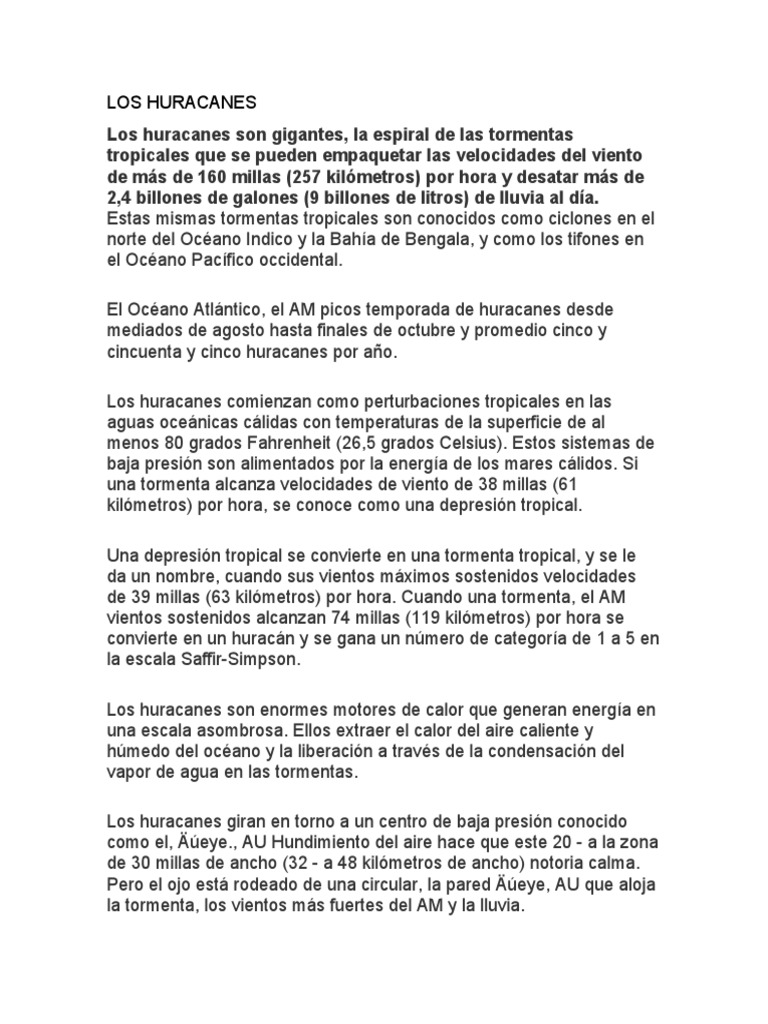 Todo sobre los huracanes: características y peligros | PDF | Ciclones ...