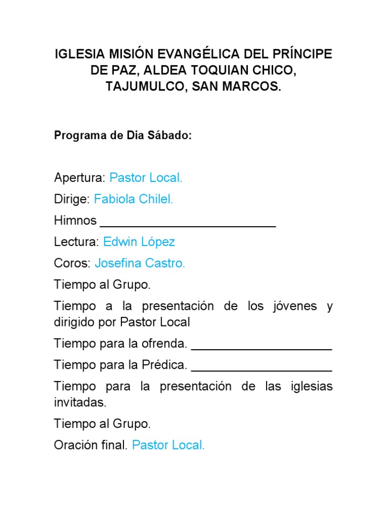 Programa de Culto de Jovenes. | PDF