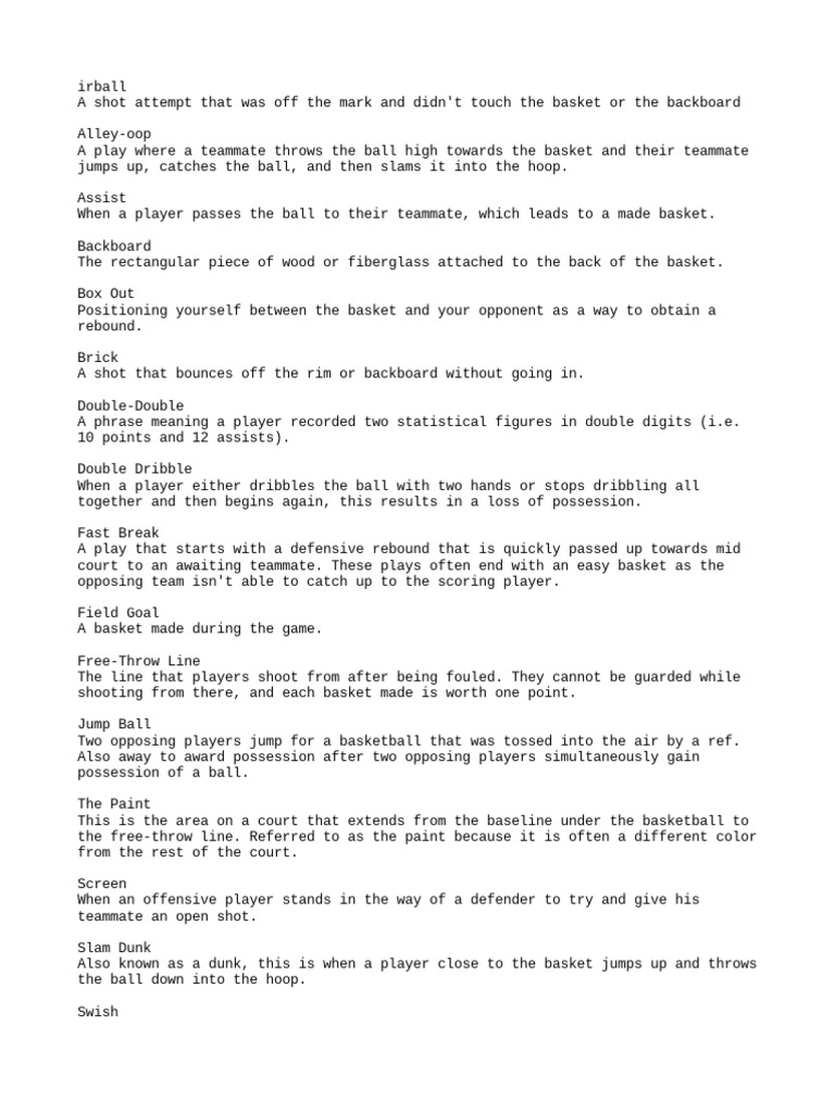 Basketball terms under 40 characters | PDF | Athletic Sports | Team Sports