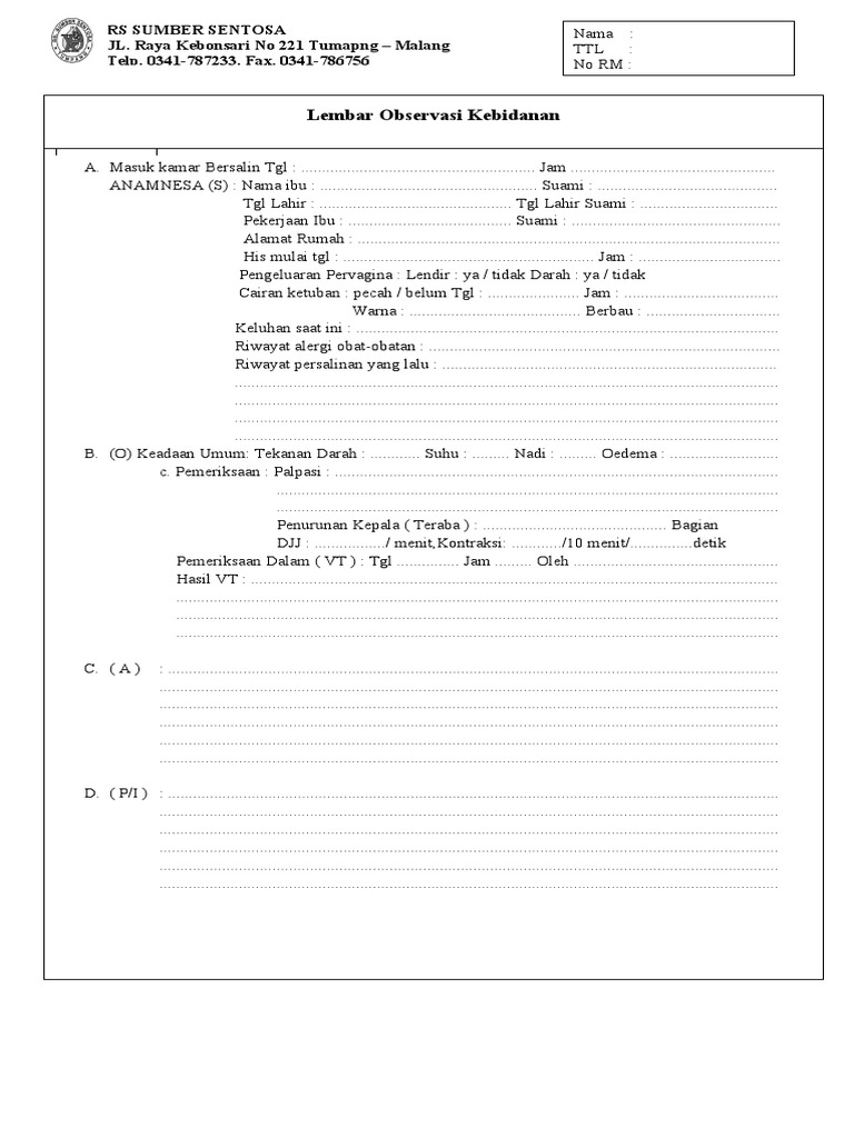 Lembar Observasi Kebidanan | PDF