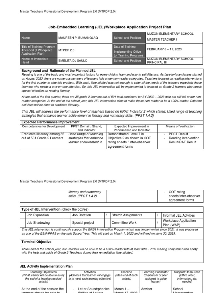 BUMANGLAG - CLASS D - JEL Plan | PDF | Literacy | Reading (Process)