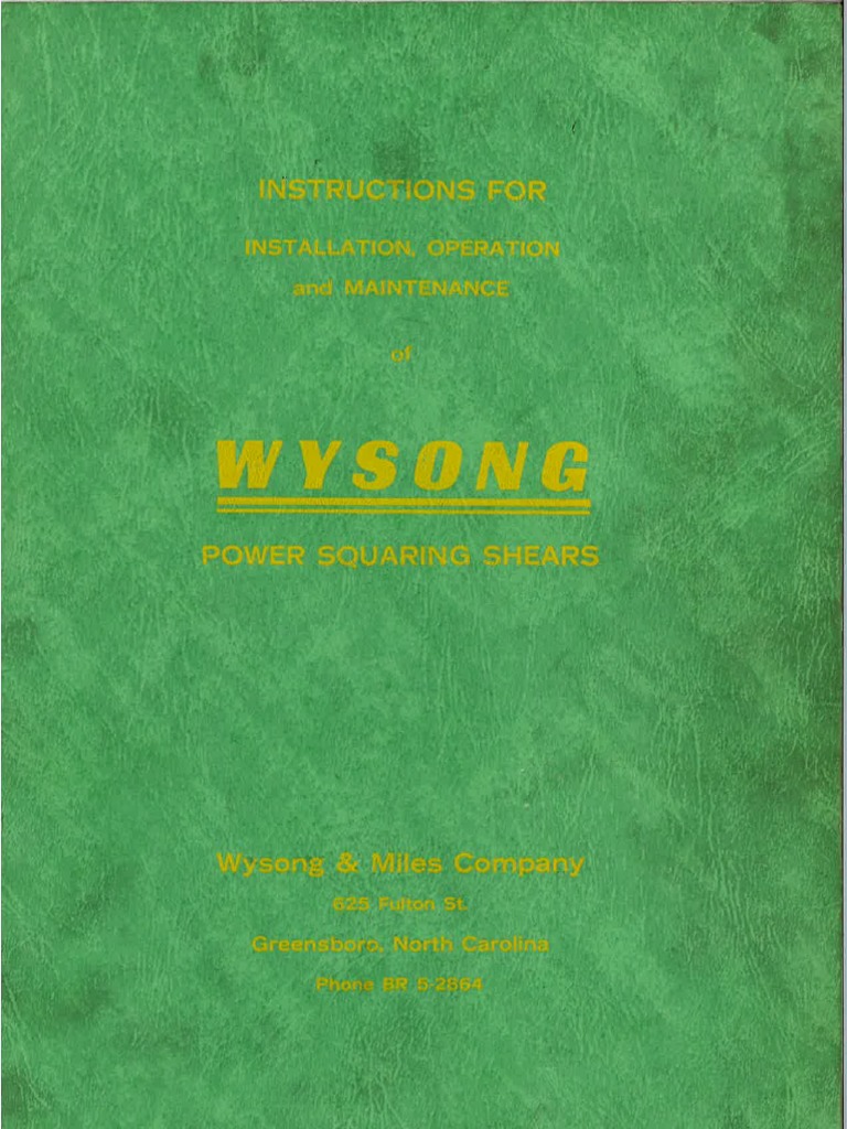Wysong 1048 Shear Manual | PDF