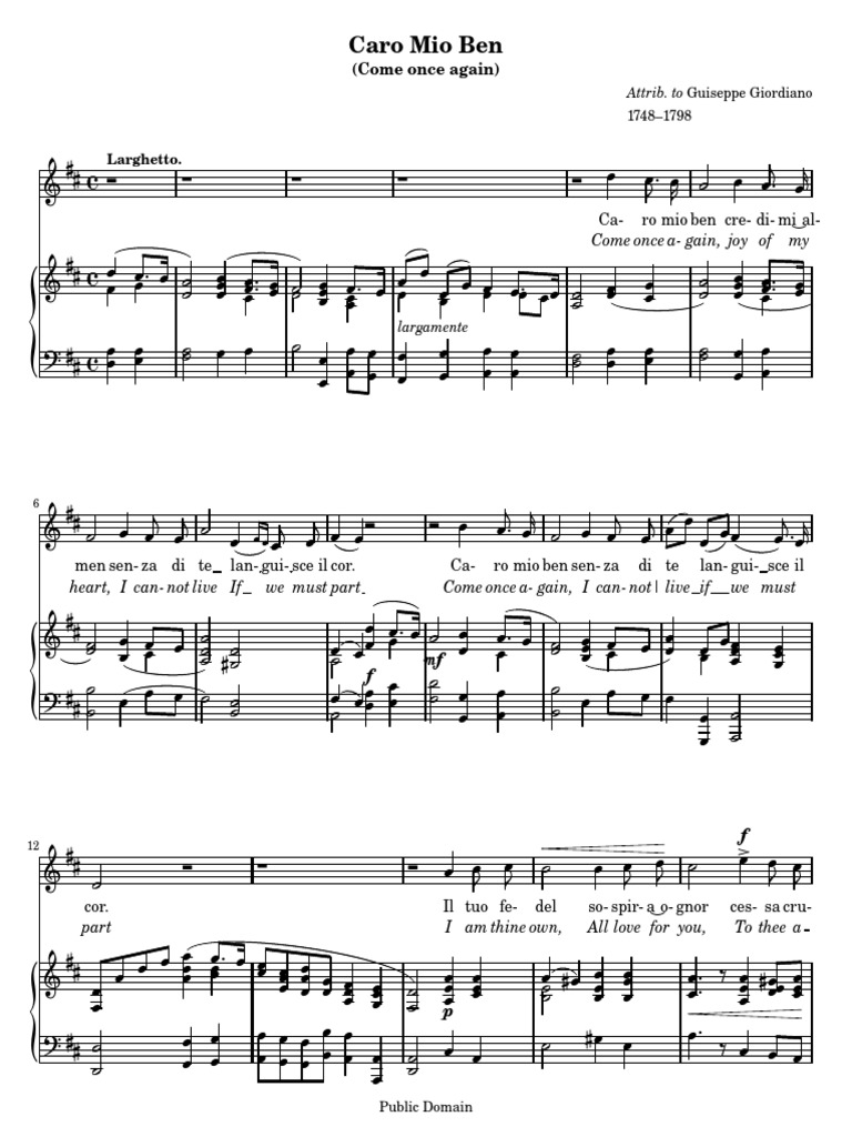 Caro Mio Ben Sheet Music PDF | PDF | Notation | Text