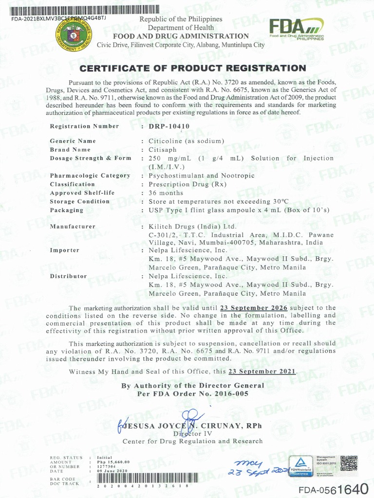 Citicoline As Sodium (CITISAPH) | PDF