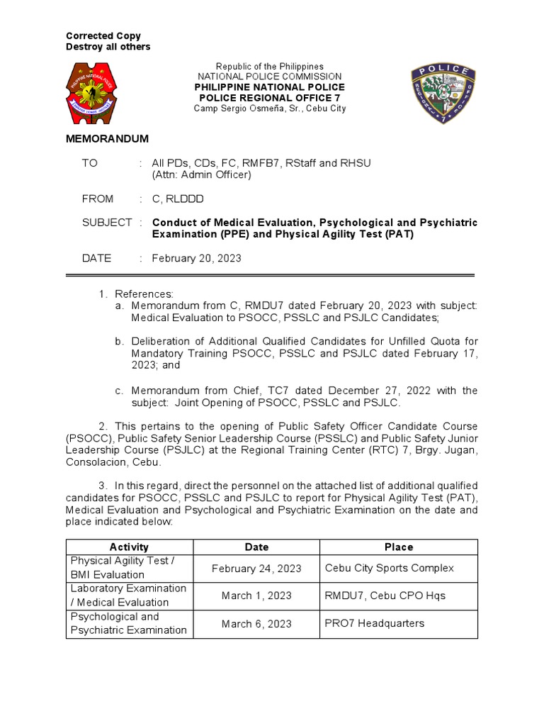 CORRECTED COMBINED CONDUCT OF PPE, MED and PAT FOR PSOCC, PSSLC AND ...