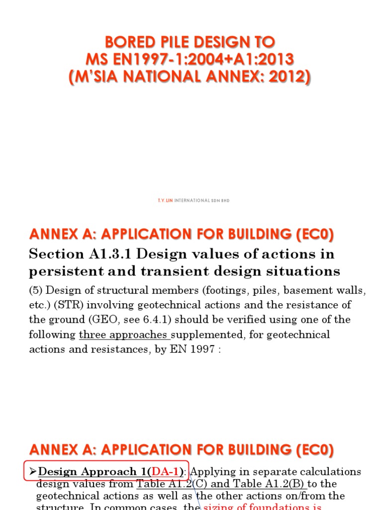 Bored Pile Design To EC7 M'sia NA 2012 (Senior Forum 29-Aug-22) | PDF | Deep Foundation ...