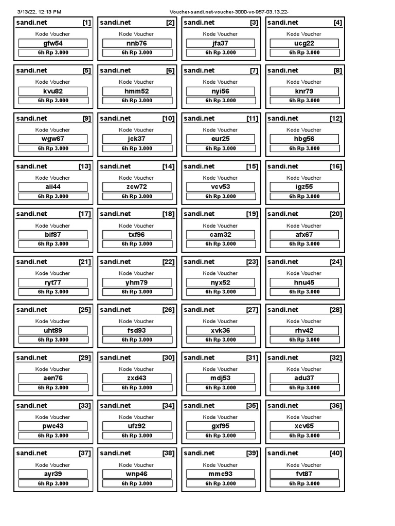 Codes de Voucher Sandi.net 3000 Rp | PDF