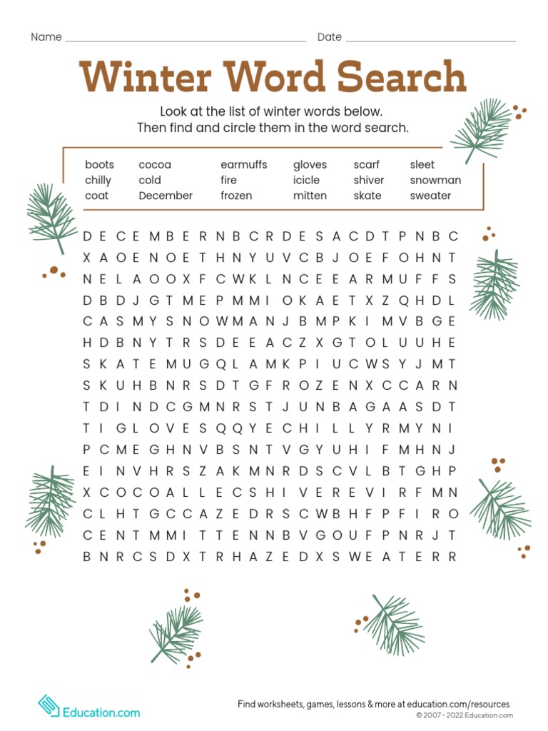Winter Word Search | Download Free PDF | Winter | Winter Clothes