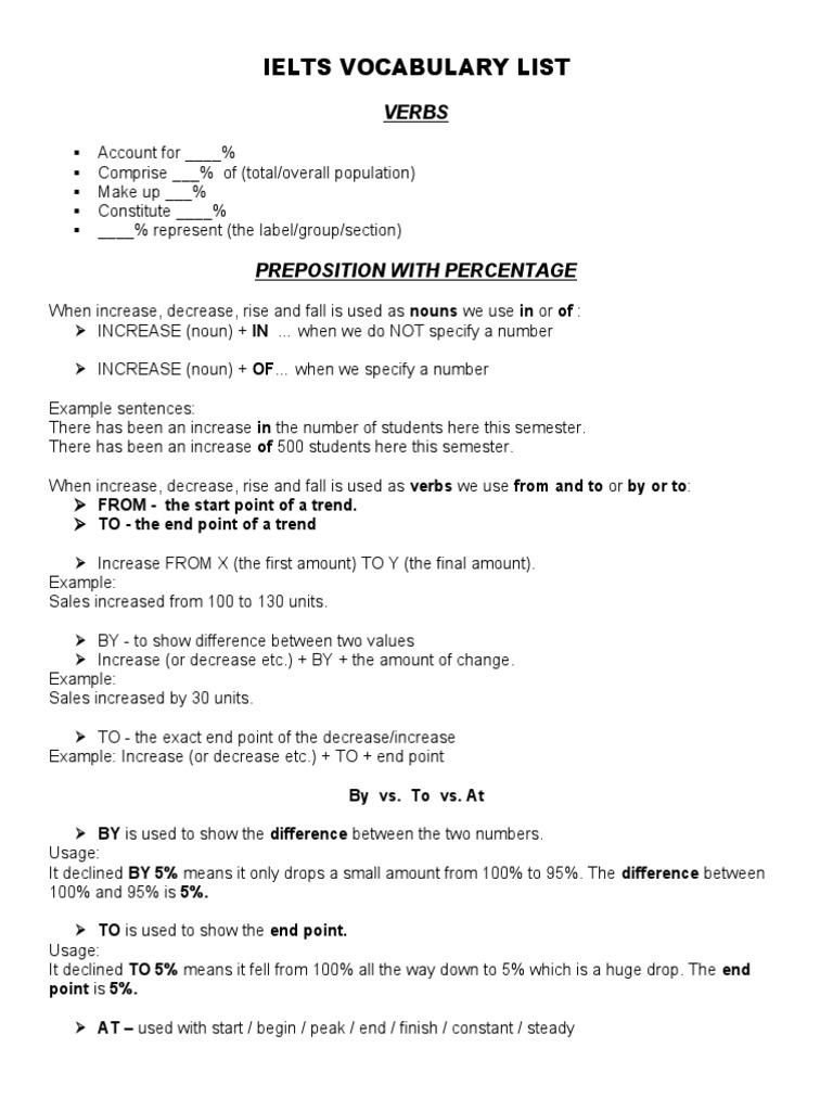 IELTS VOCAB Verbs Prep | PDF | Percentage | Grammar
