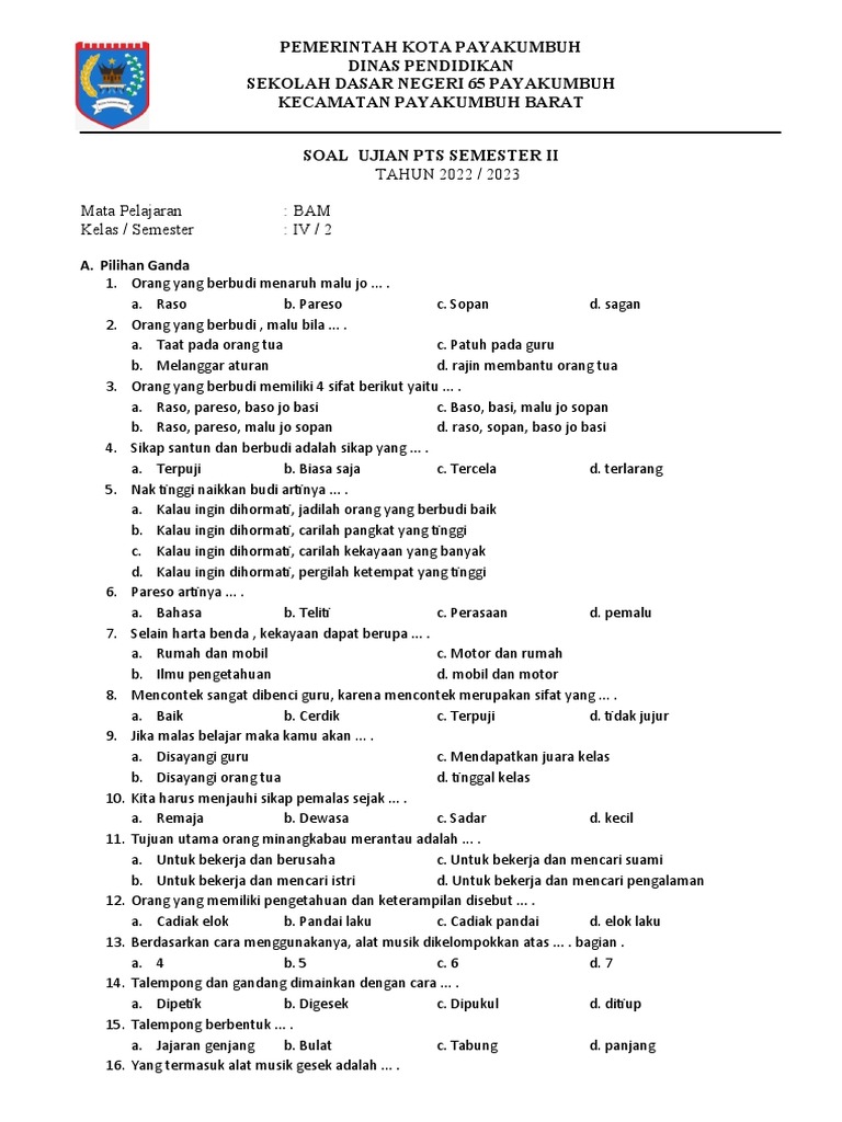 Soal PTS Semester.2 (Bam) Ok | PDF