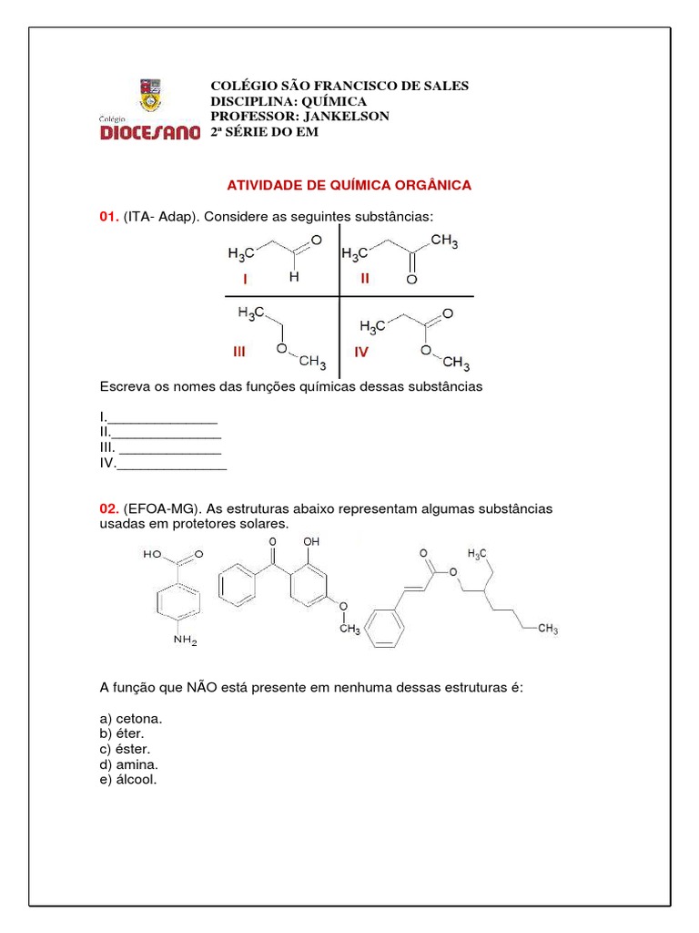 Atividade Orgânica Rec. 2 Série DIO | PDF | Amina | Éster