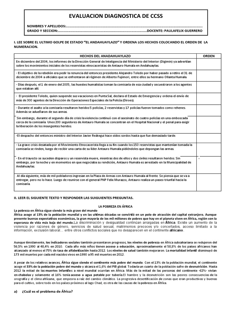 Evaluacion Diagnostica de CCSS | PDF