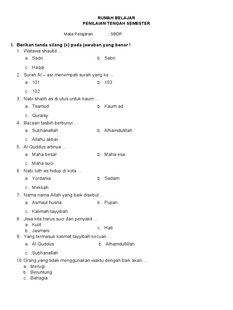 Soal & Jawaban PTS Kelas 2 (Tema 5 Subtema 1 & 2) Sinau-Thewe - Com Salinan | PDF | Agama ...