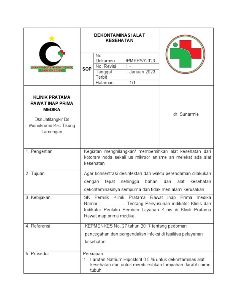 Sop Dekontaminasi Alat Kesehatan | PDF