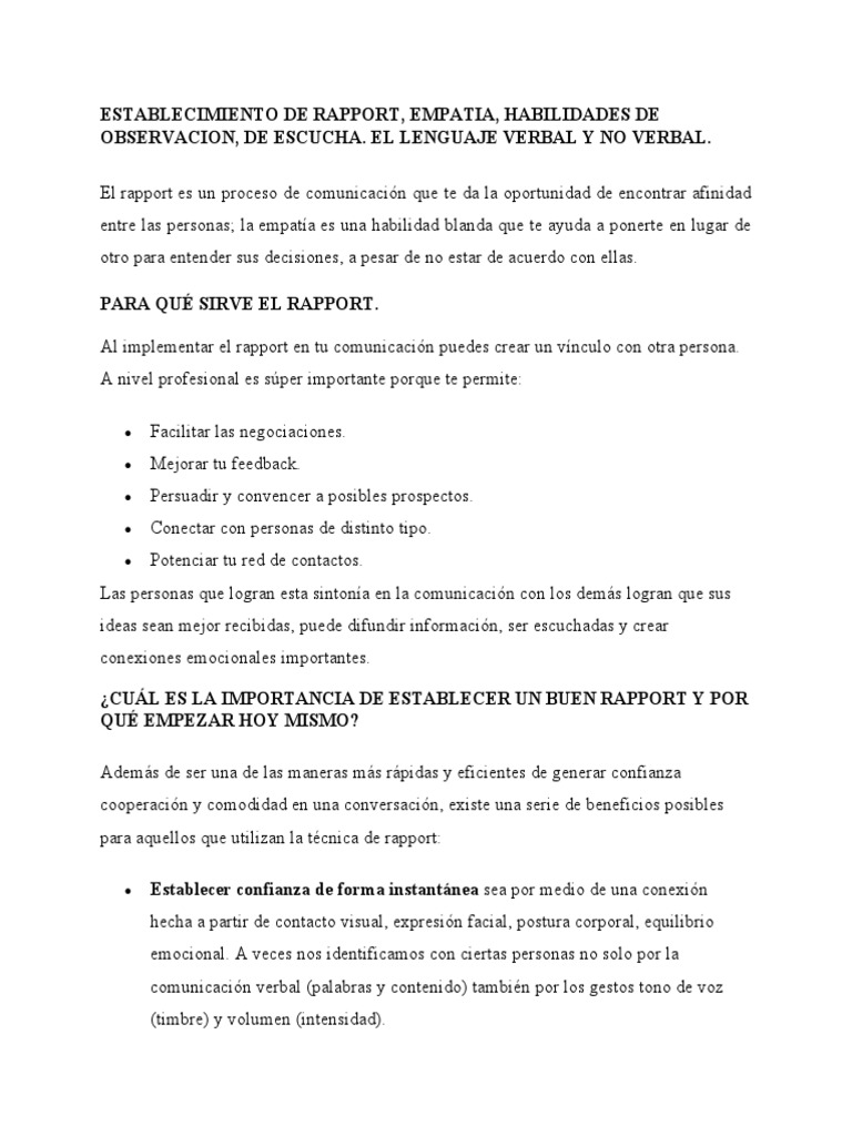 Establecimiento de Rapport | PDF | Empatía | Comunicación