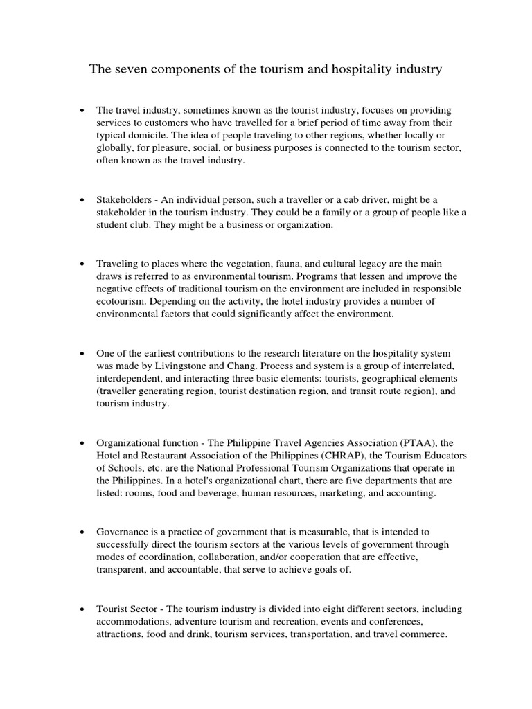 Seven Components of Tourism & Hospitality | PDF | Tourism | Economies