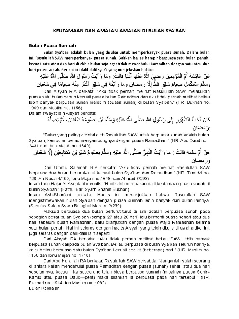 Keutamaan Dan Amalan-Amalan Di Bulan Sya'ban | PDF