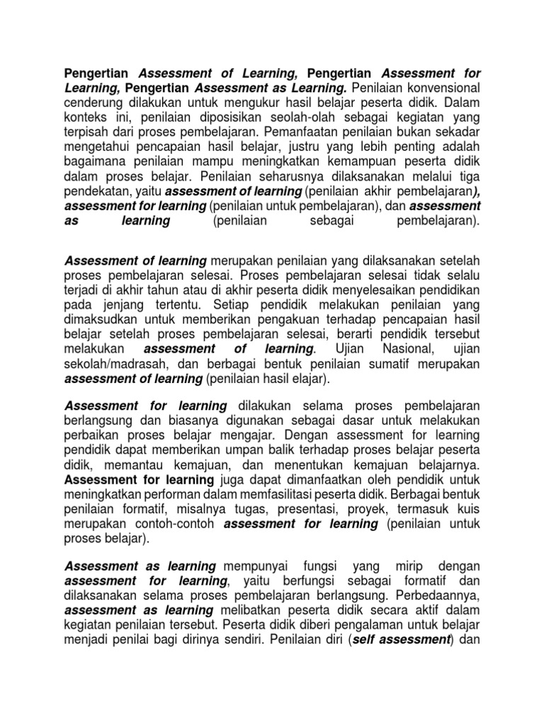 Asesmen Of, For, As Learning | PDF