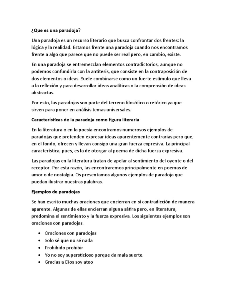 Paradoja: Definición y Ejemplos Literarios | PDF | Paradoja | Teorías ...