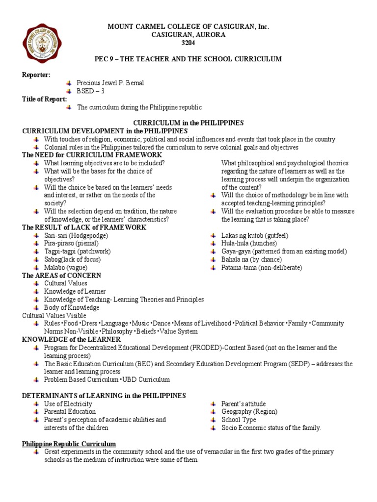 Pec 9 - Curriculum During Phi | PDF | Curriculum | Schools