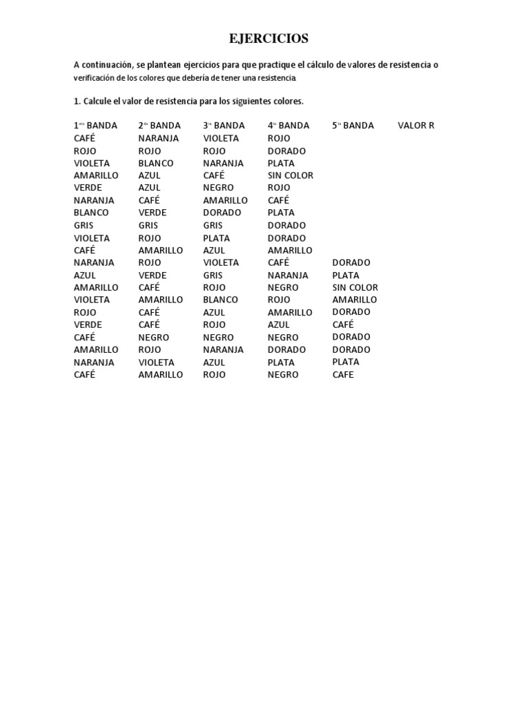 Ejercicios de Codigo de Colores | PDF | Amarillo | Rojo