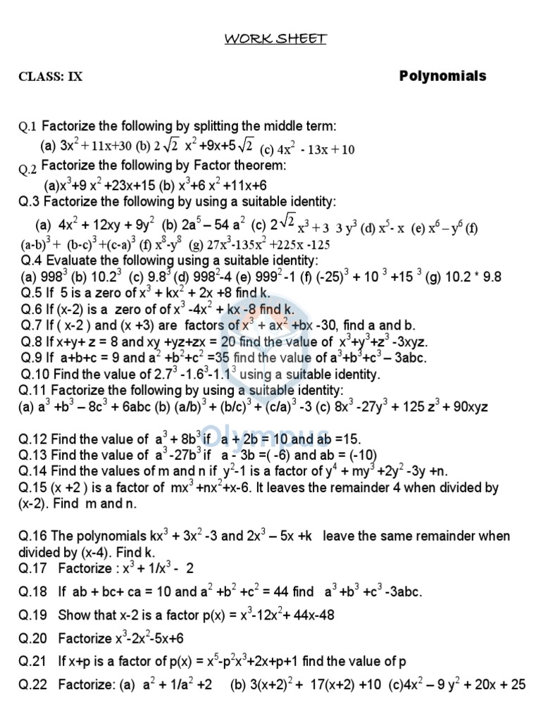 Polynomials ws3 | PDF | Teaching Methods & Materials