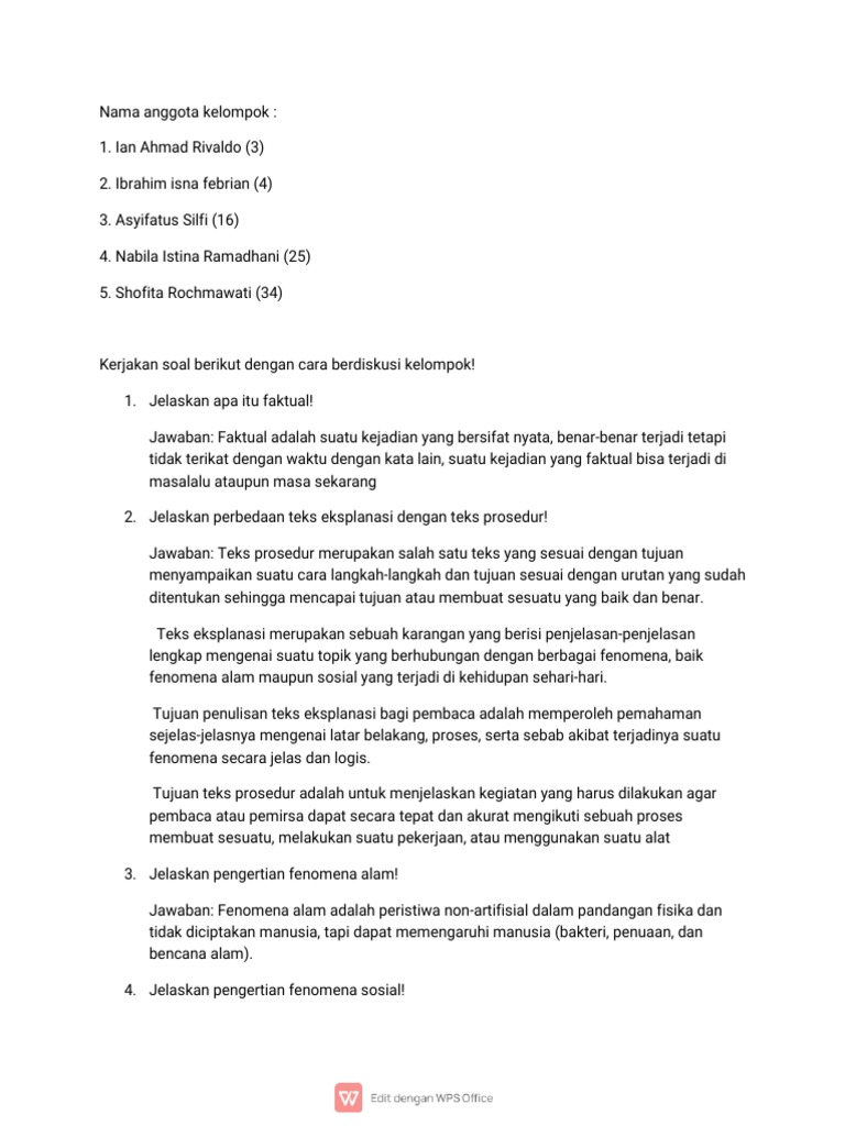 Lembar Kerja Teks Eksplanasi (Kelompok 1) PDF | PDF