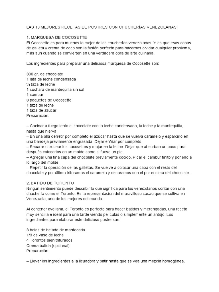 10 Mejores Postres Con Golosinas Venezolanas | PDF | Postres | Chocolate