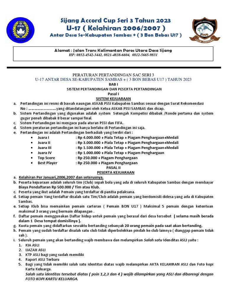 Peraturan SAC U17 2023 PDF | PDF