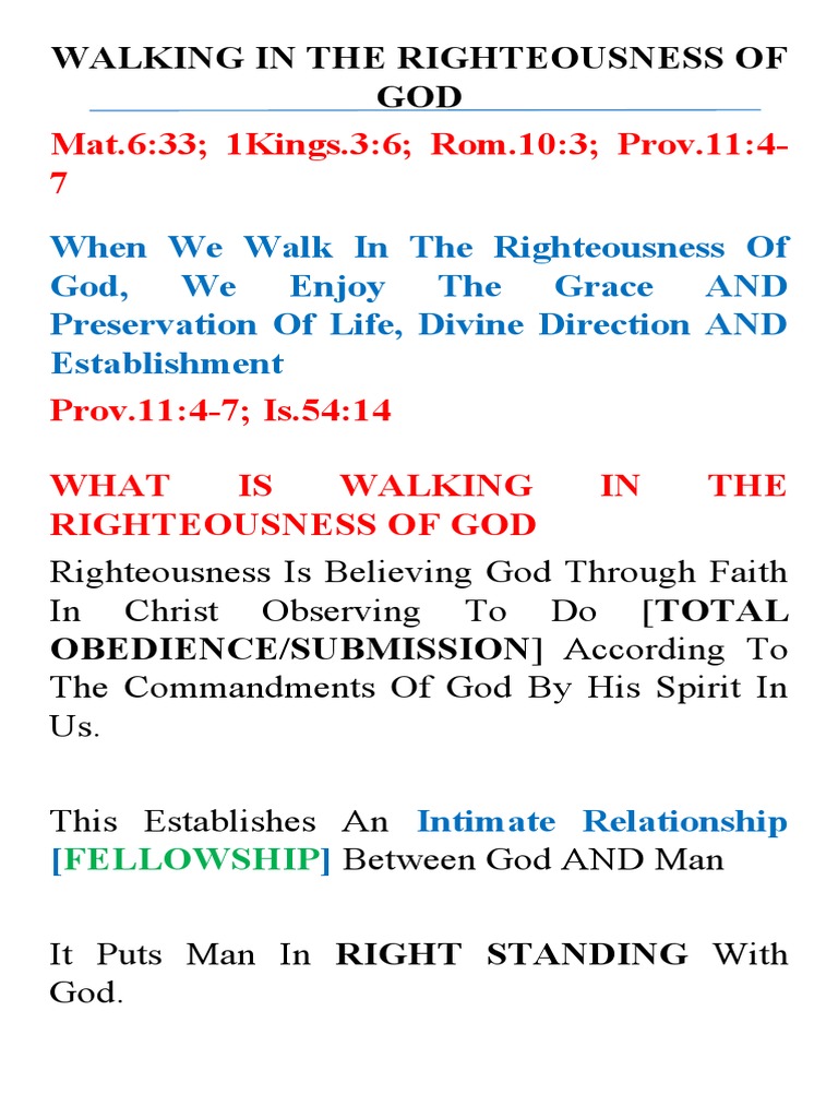 Walking in The Righteousness of God. | PDF