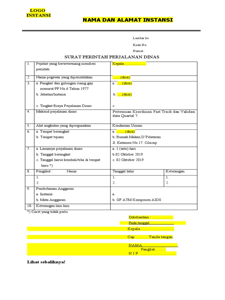Contoh SPPD Perjalanan Dinas Sekolah | PDF