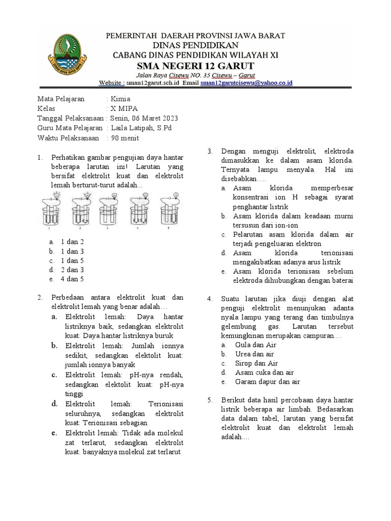 PTS Kimia X Mipa Genap 2022-2023 | PDF