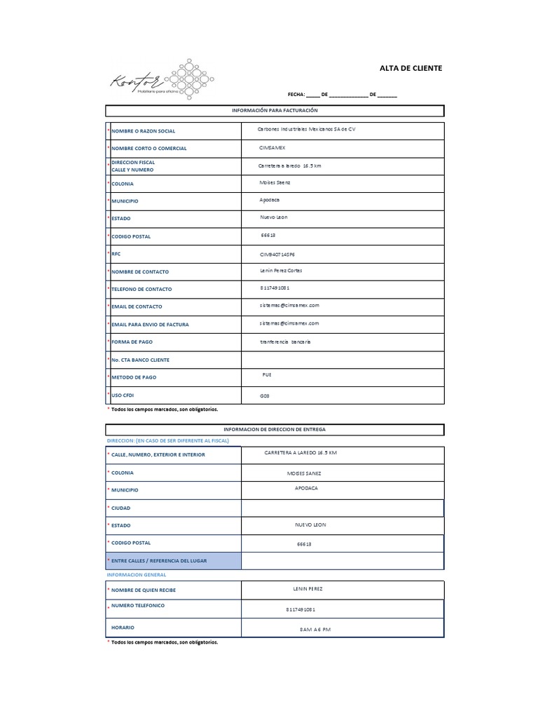 Formato de Alta de Cliente | PDF | Tecnología bancaria | Industrias de servicio