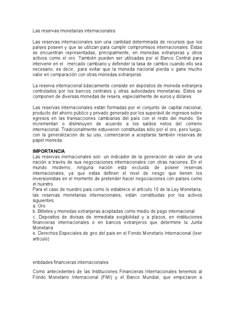 Las Reservas Monetarias Internacionales | PDF | Moneda | Bancos