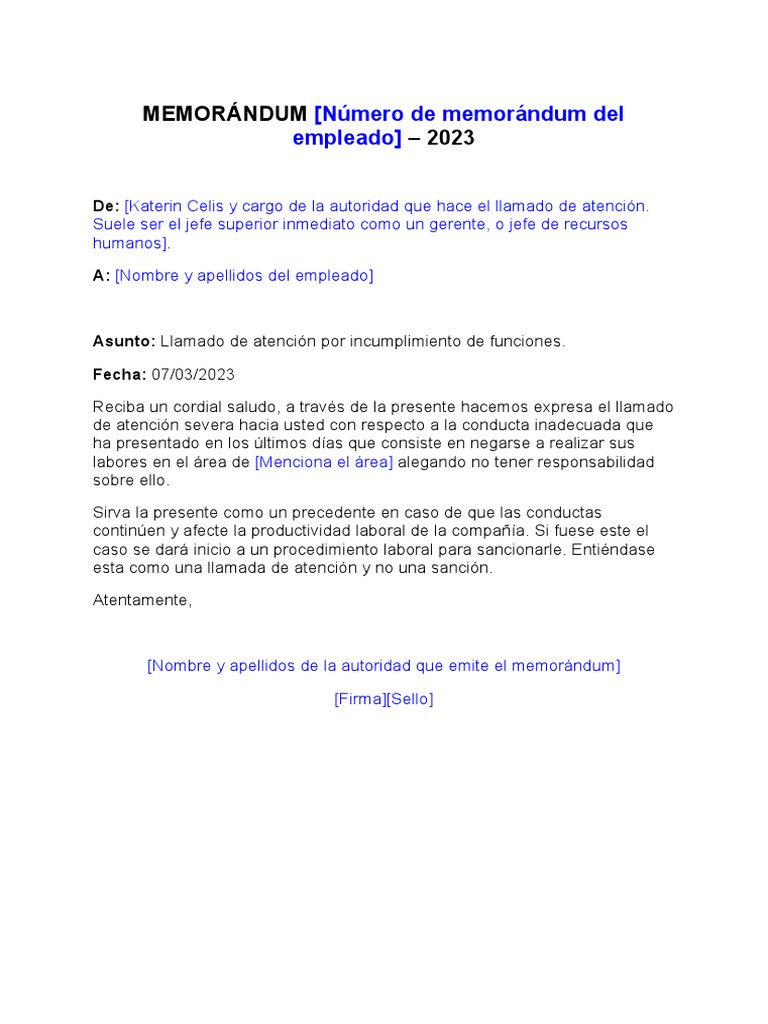 Llamada de Atención Por Incumplimiento de Funciones | PDF