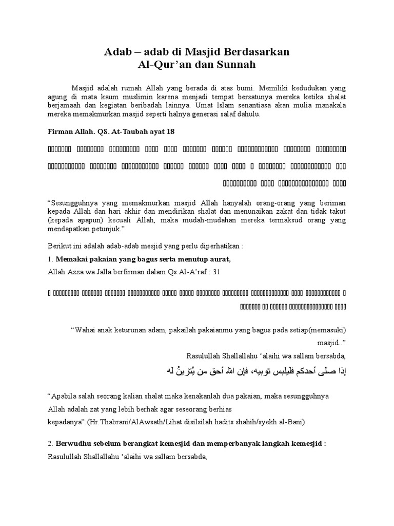 Adab-Adab Di Masjid | PDF