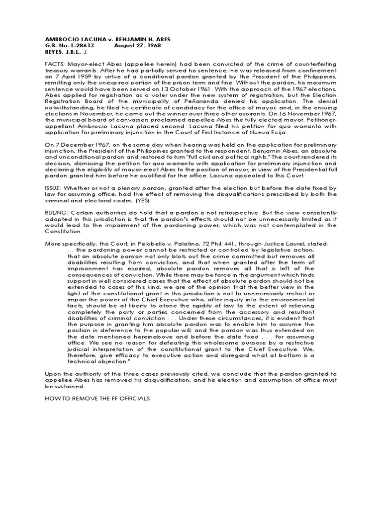 AMBROCIO LACUNA V BENJAMIN ABES | PDF | Pardon | Common Law