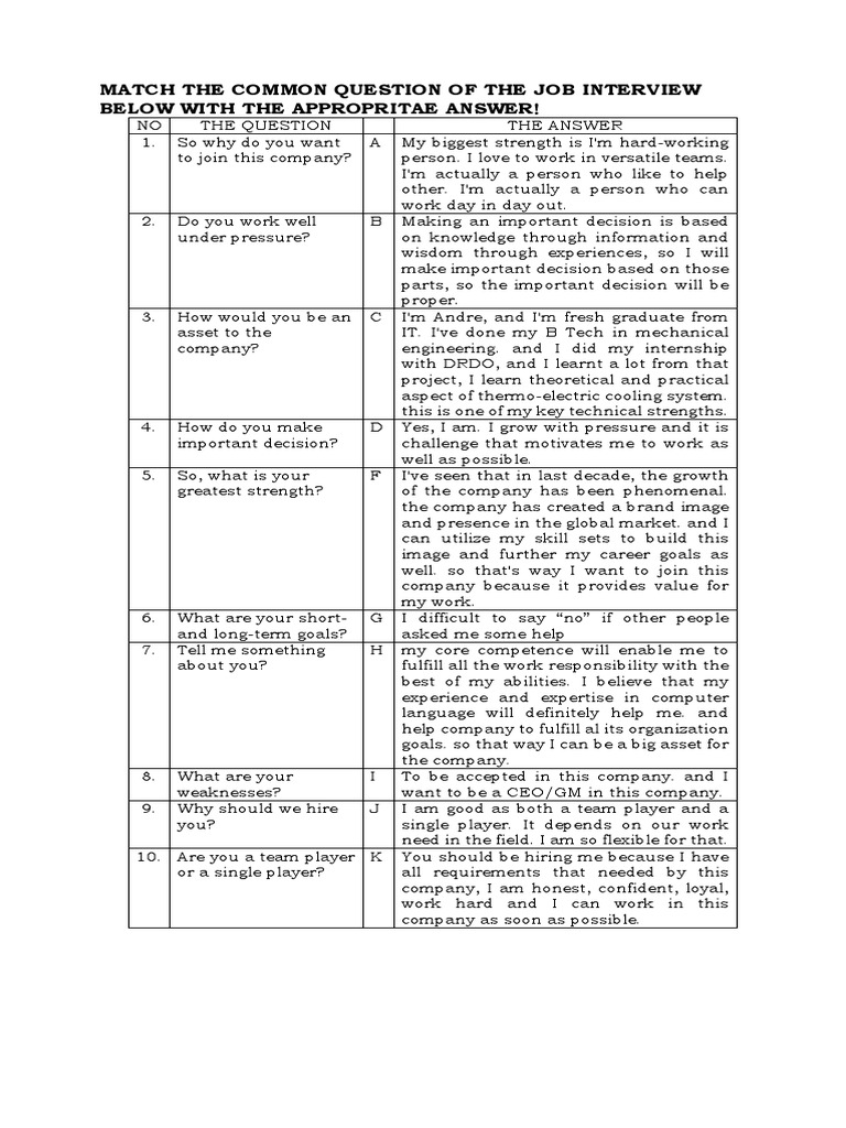 Soal Common Question Job Interview Pdf Download Free Pdf Business