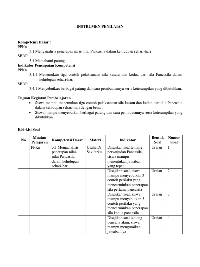 Rancangan Pembelajaran 1 - Instrumen Penilaian | PDF