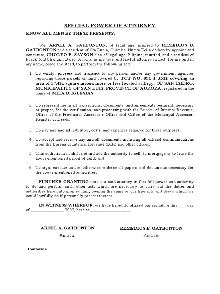 Special Power of Attorney | PDF | Power Of Attorney | Common Law