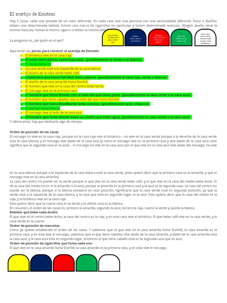 El Acertijo de Einstein | PDF | Verde | Azul