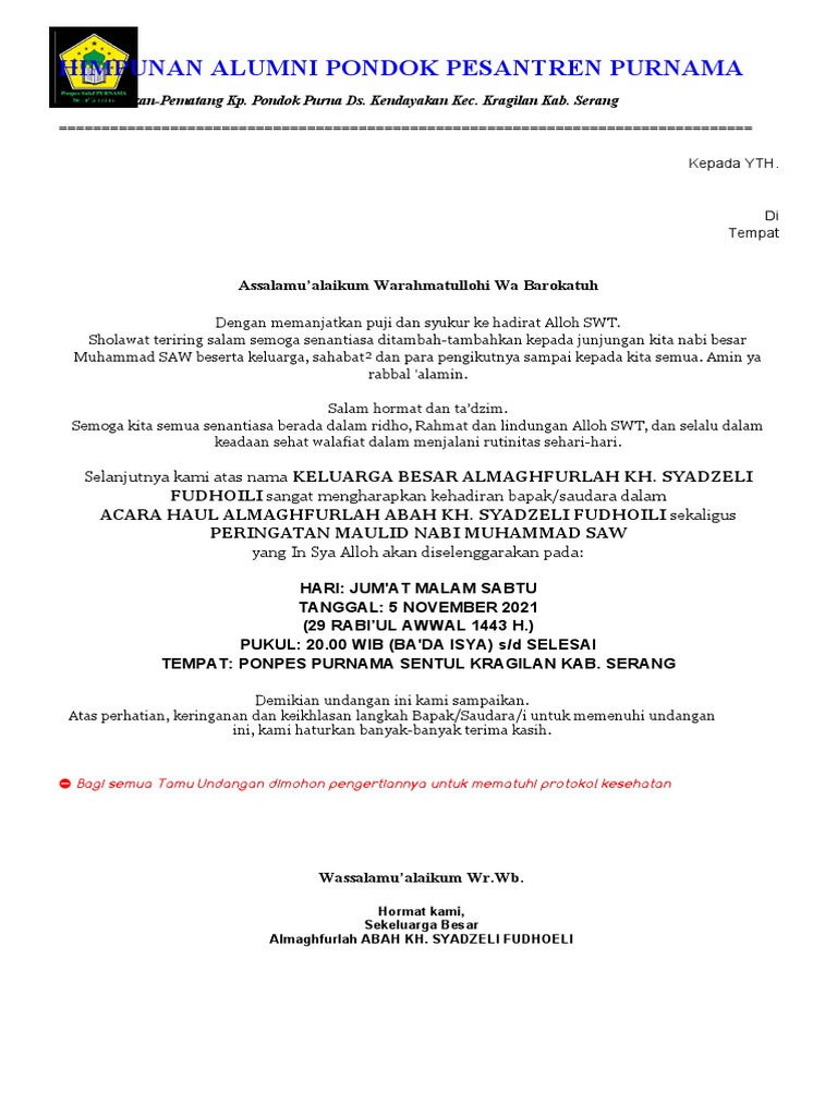 Surat Undangan HAUL ABAH (Khusus Untuk Kyai) | PDF | Kesehatan Holistik