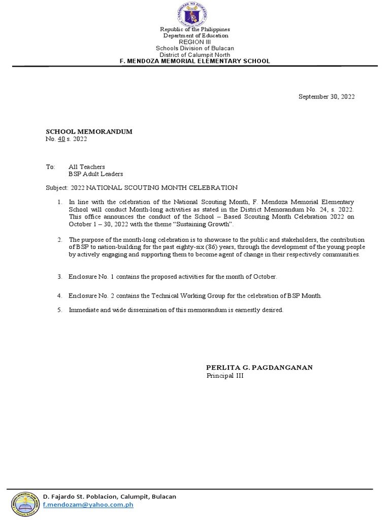 2022 - BSP School MEMO Edited | PDF